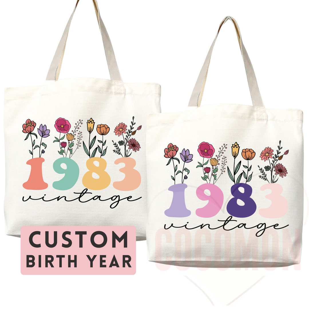 Customized Birth Year Tote Bag Floral Bag Personalized Birthday Gift ...
