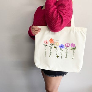 Floral Tote Bag Flower Tote Canvas Wildflower Bag Eco Friendly Bag ...