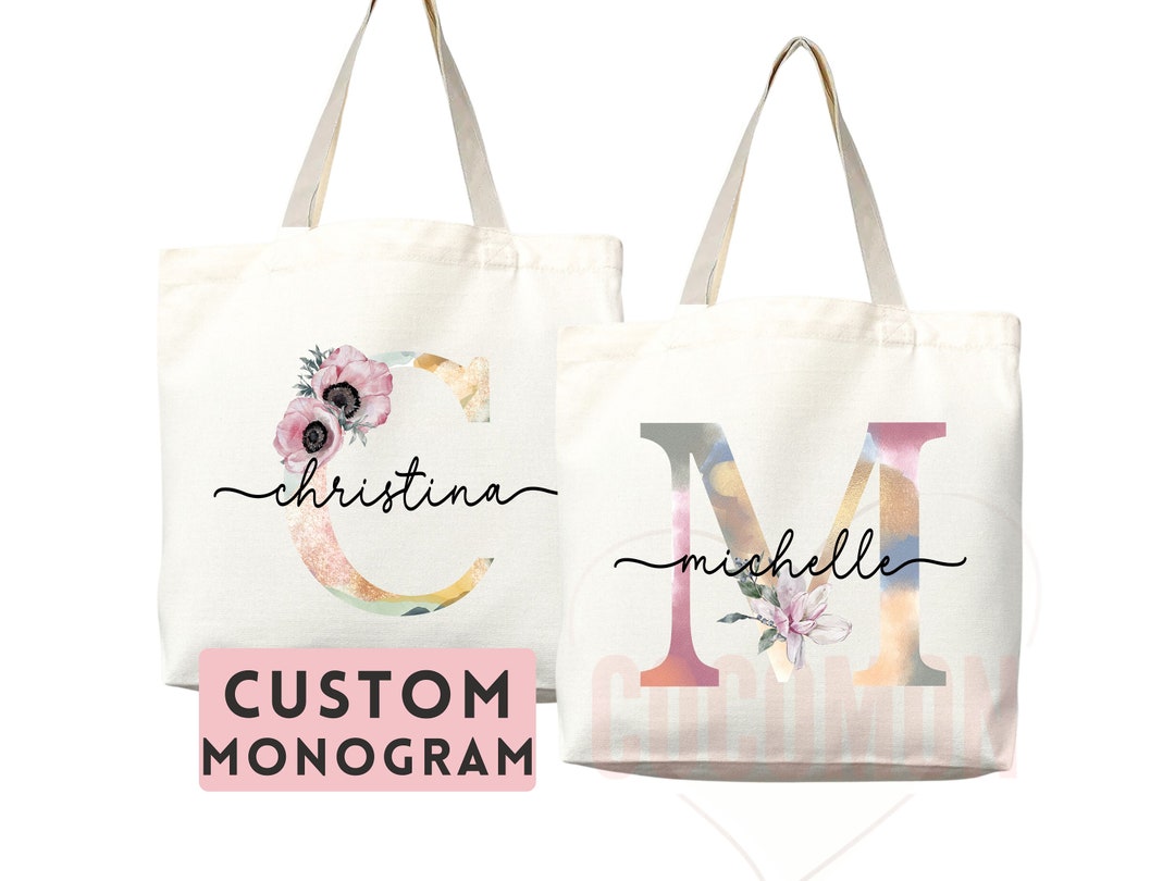 Custom Monogram Name Tote Bag Personalized Tote Bag Bridesmaid Gifts ...