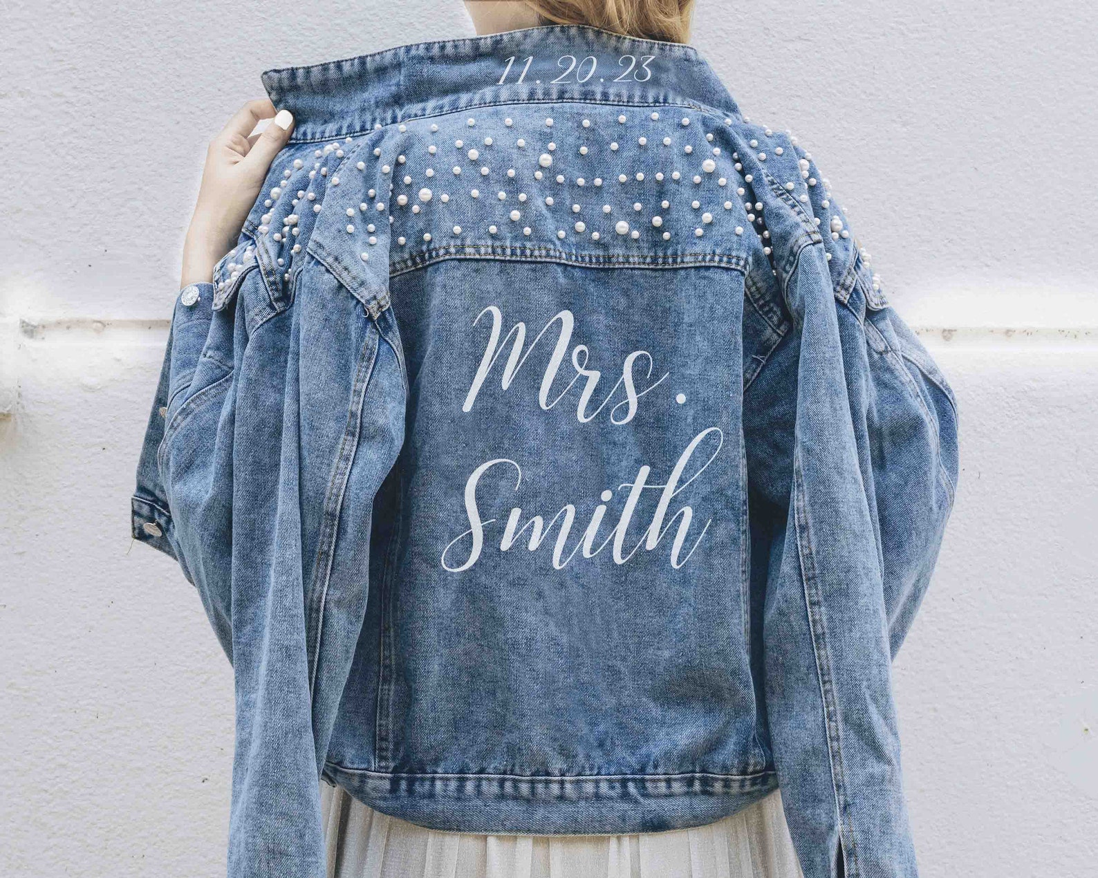 Custom Pearl Denim Jacket Bridal Jean Jacket Mrs Gift for Honeymoon ...