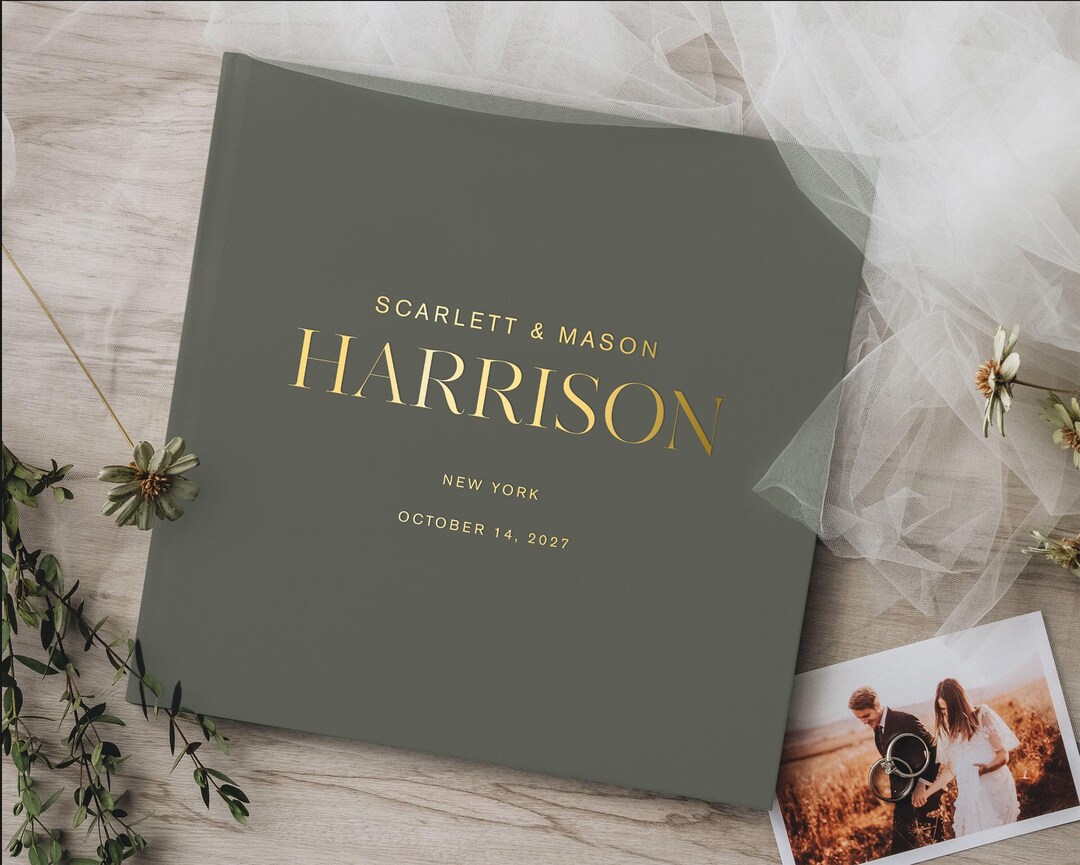 Gold Foil Wedding Guest Book, Custom Wedding Reception Book, Hardcover ...