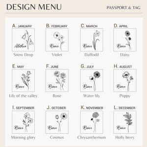 Birth Flower Passport Holder & Luggage Tag Personalized Leather ...