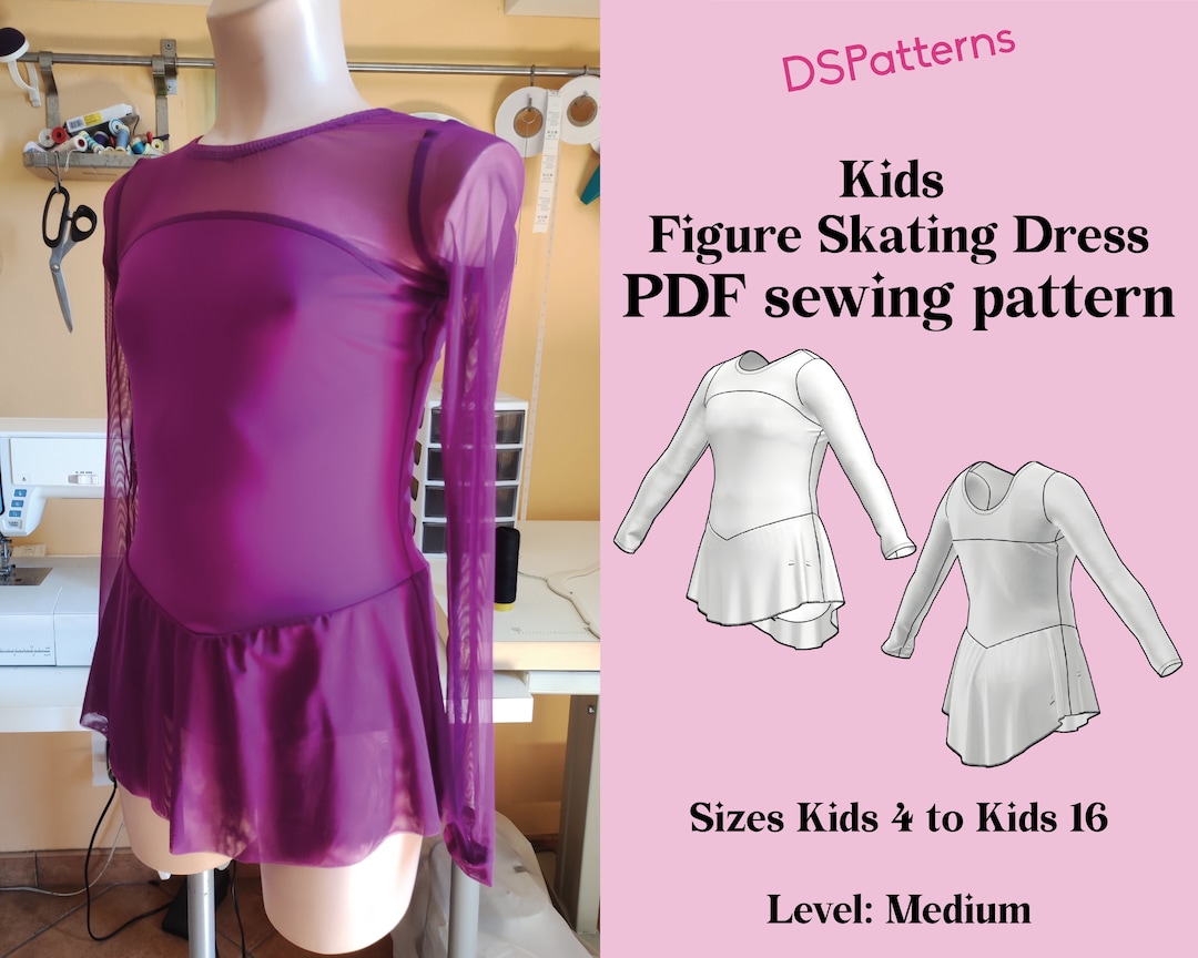 Kids Figure Skating Dress Sewing Pattern – Long Sleeve Flared Skirt ...