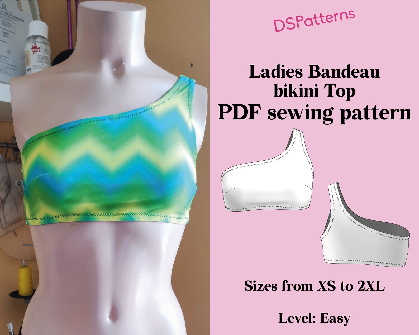 DIY BIKINI One Shoulder Bikini Top Sewing Pattern PDF - Instant ...