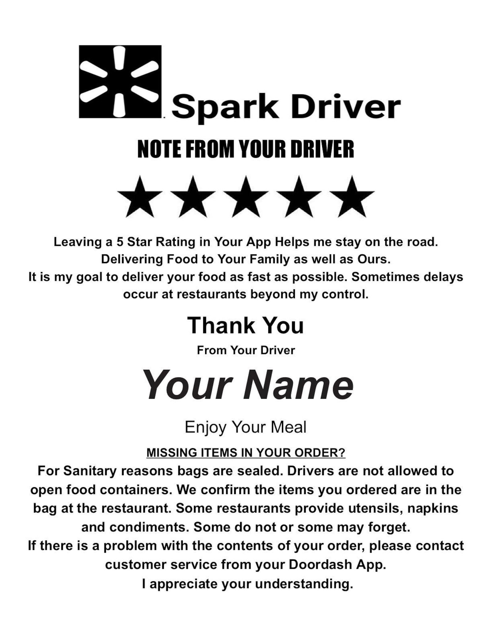 350 Personalized Labels Doordash, Grubhub, Ubereats, Spark Delivery ...