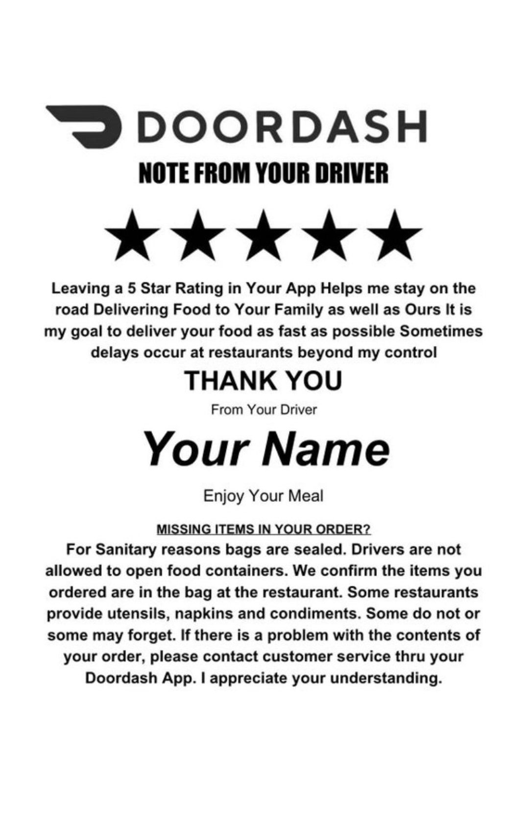 350 Personalized Labels Doordash, Grubhub, Ubereats, Spark Delivery ...