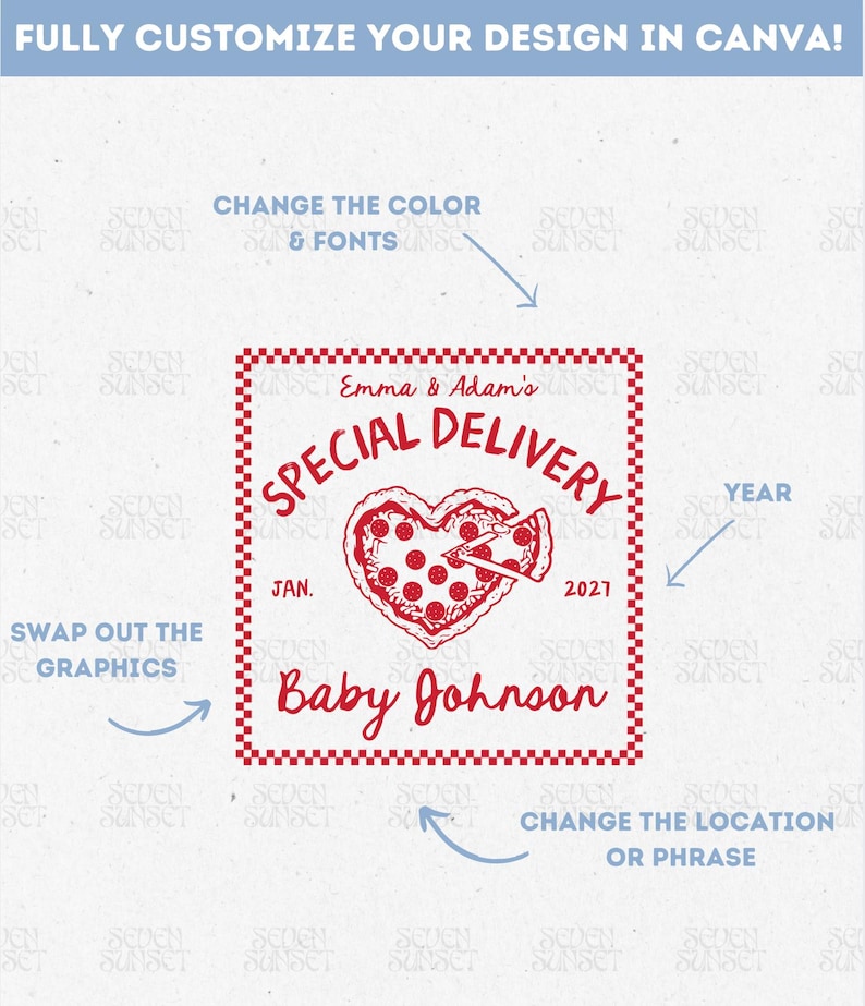 Pregnancy Announcement Pizza Box, Editable Canva Template, Special ...