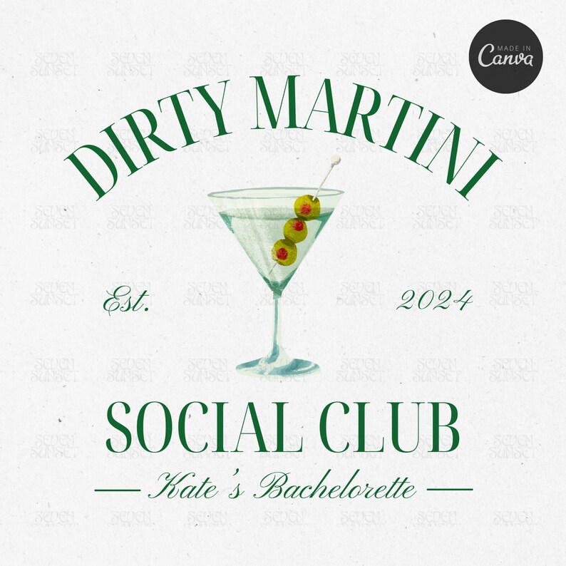 Dirty Martini Social Club Bachelorette Logo, Editable Template ...