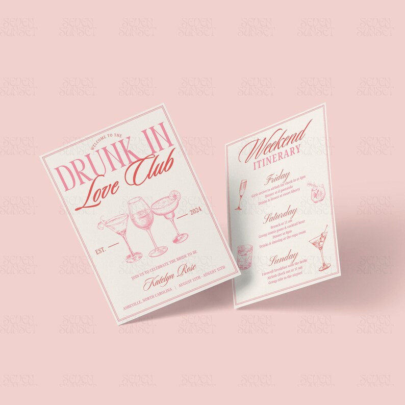 Drunk in Love Bachelorette Invitation Social Club Itinerary Hen Party ...