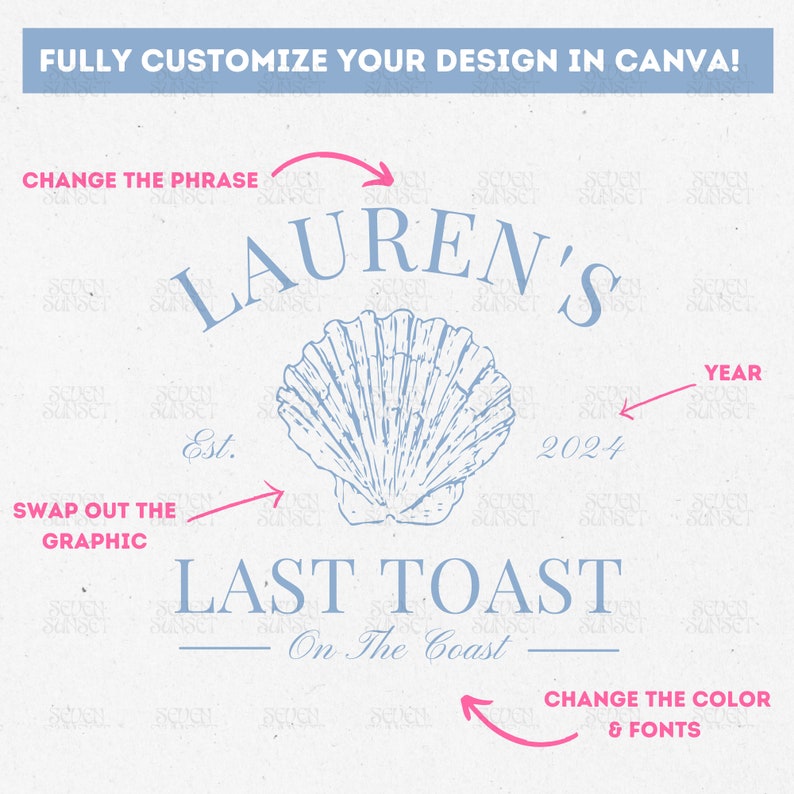 Beach Bachelorette Logo Template, Editable Template, Last Toast on the ...