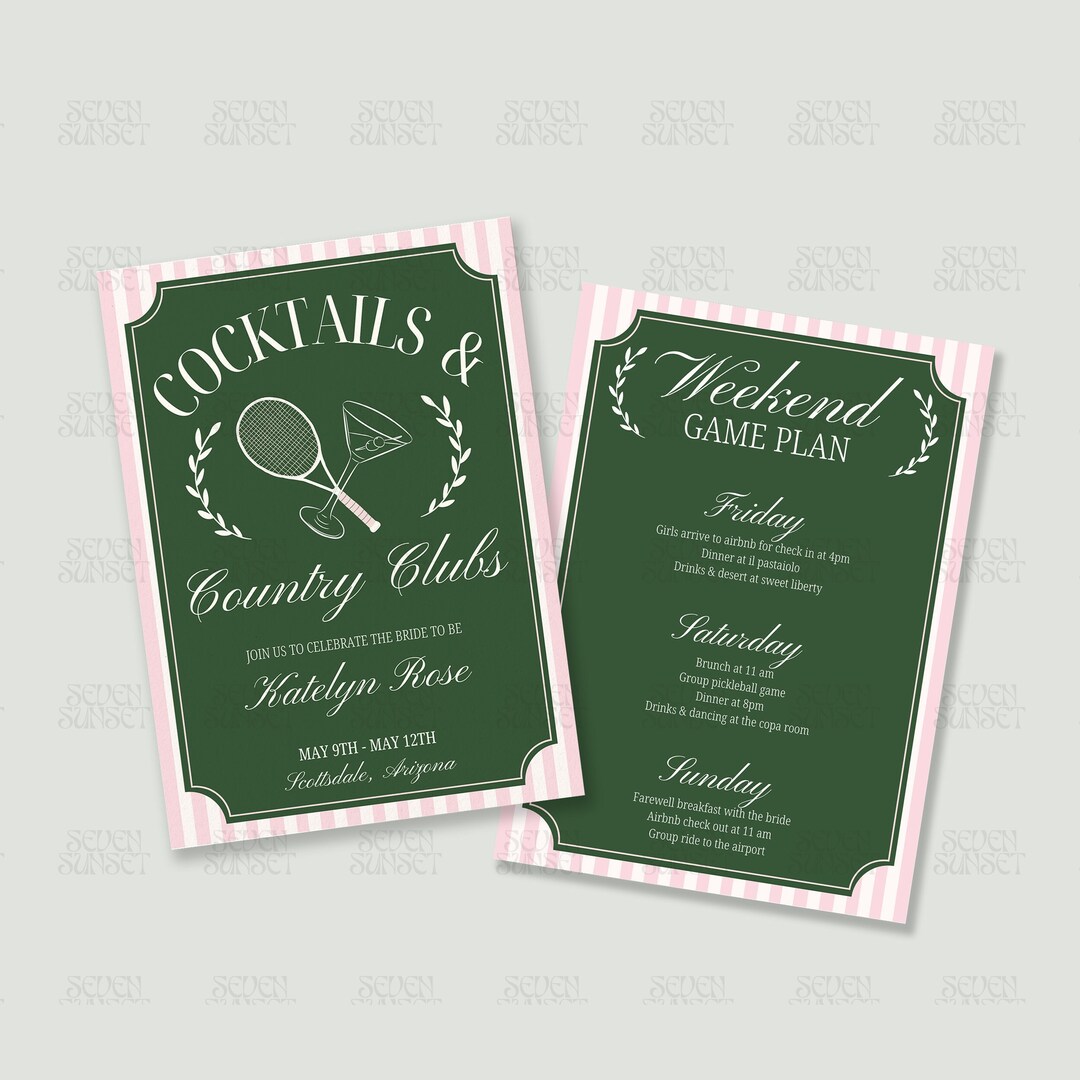 Cocktails and Country Clubs Bachelorette Invite Tennis Club ...