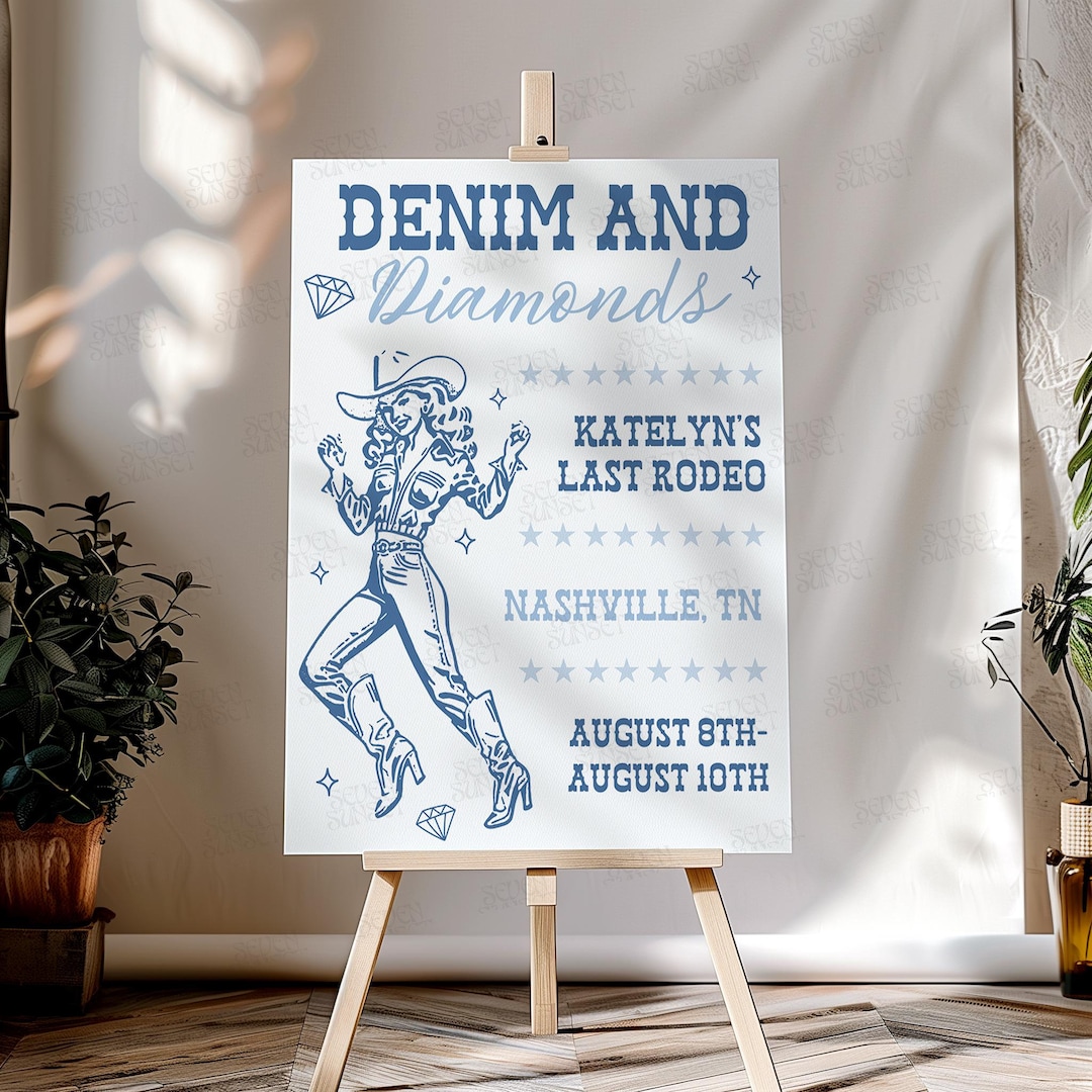 Denim and Diamonds Bachelorette Sign Cowgirl Bachelorette Welcome Sign ...