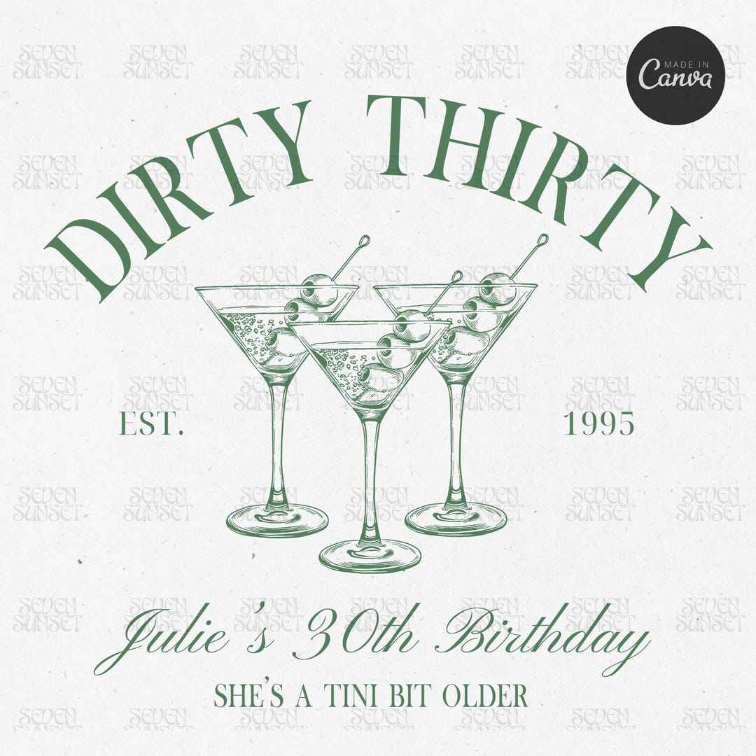 Dirty Thirty Logo Template Martini Birthday Design 30th Birthday ...