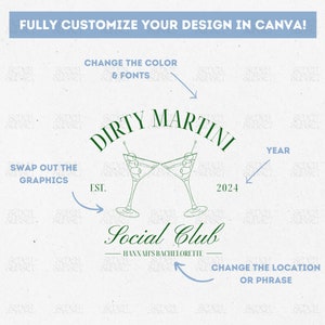 Dirty Martini Social Club Bachelorette Logo, Editable Template ...