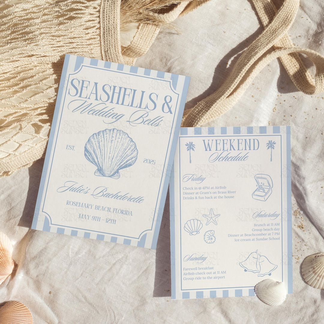 Beach Bachelorette Invitation Seashells and Wedding Bells Bachelorette ...
