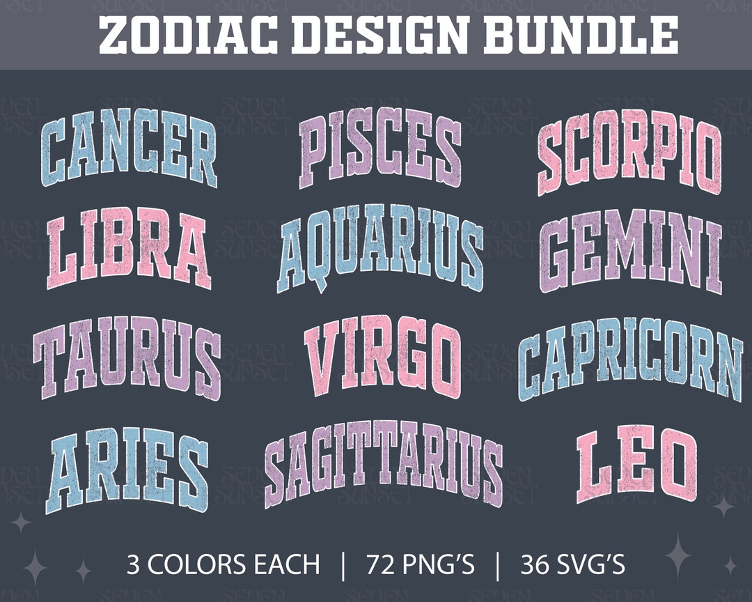 Zodiac Signs PNG Bundle | Zodiac Design Bundle SVG | Astrology ...