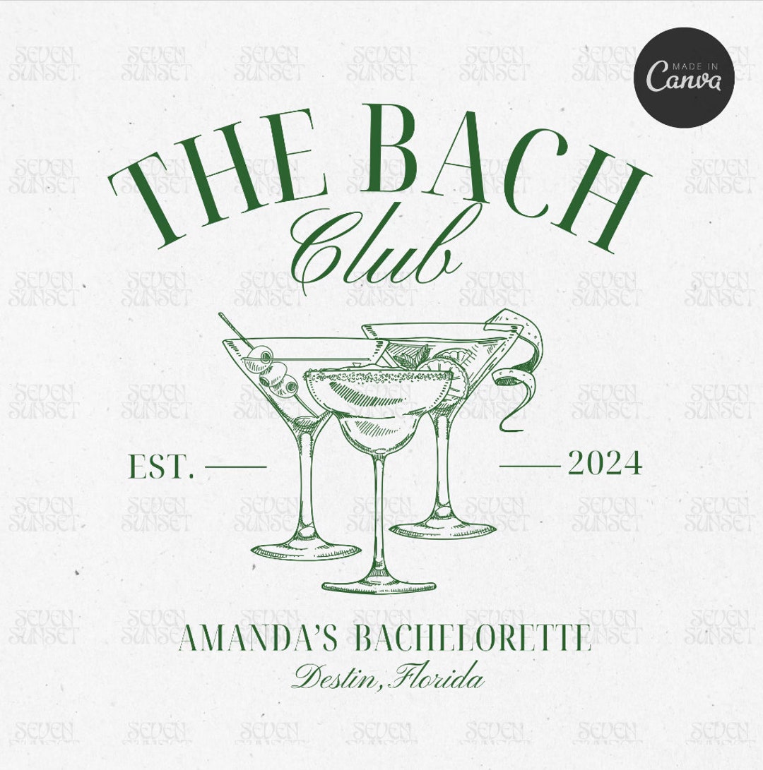 The Bach Club Logo, Bachelorette Social Club, Editable Canva Template ...