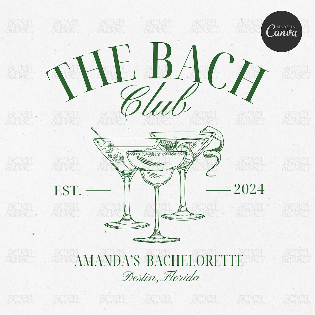The Bach Club Logo, Bachelorette Social Club, Editable Canva Template ...