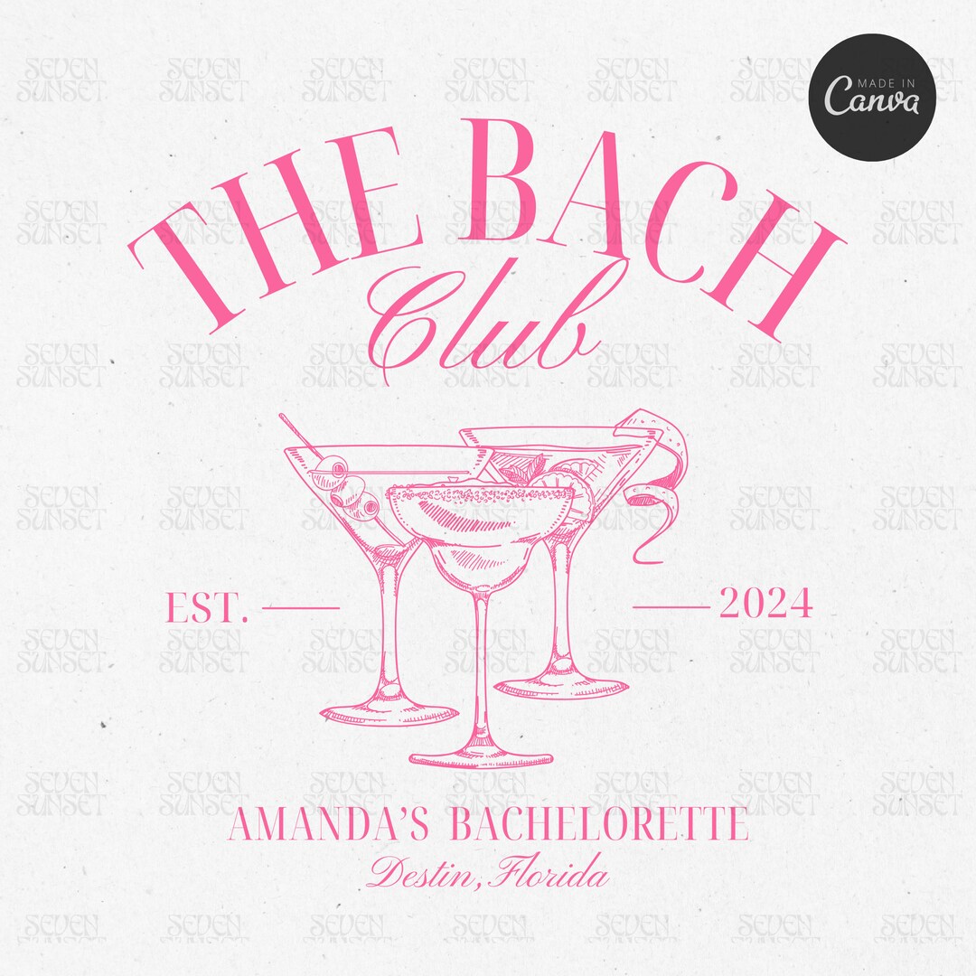 The Bach Club Logo Pink Bachelorette Social Club Editable Canva ...