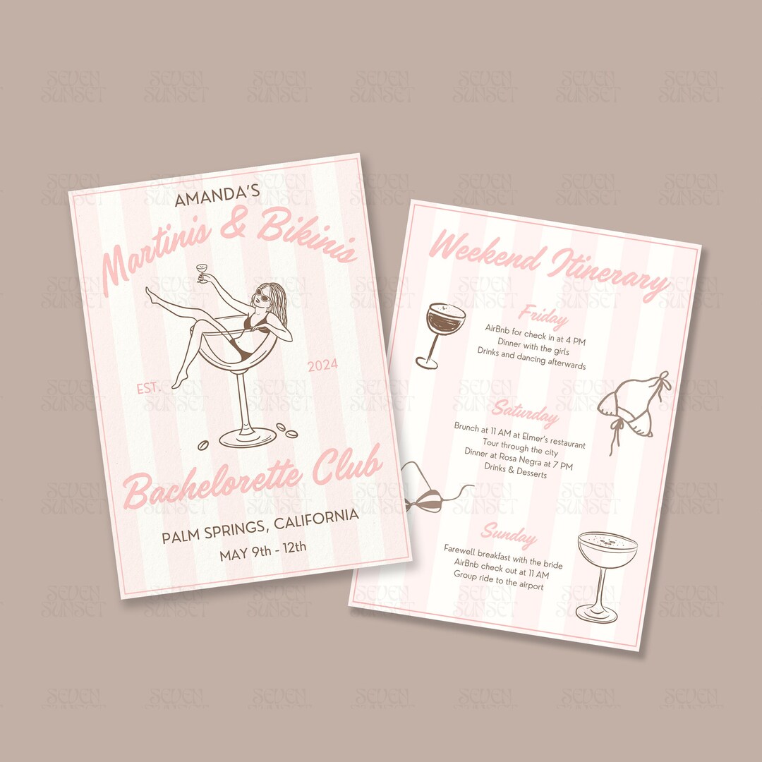 Espresso Martinis and Bikinis Bachelorette Invitation Tinis & Kinis ...