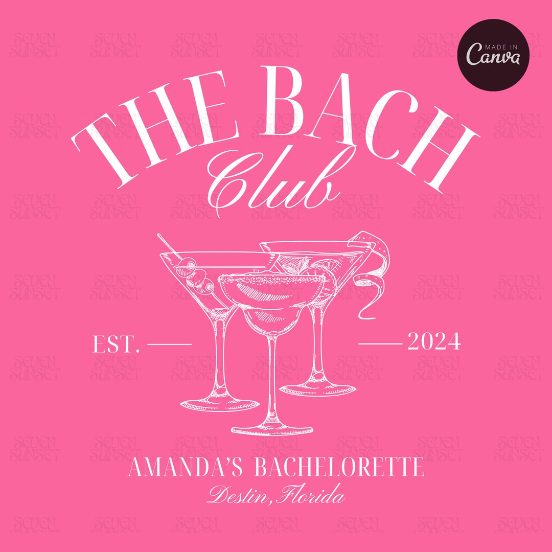 The Bach Club Logo Pink Bachelorette Social Club Editable Canva ...