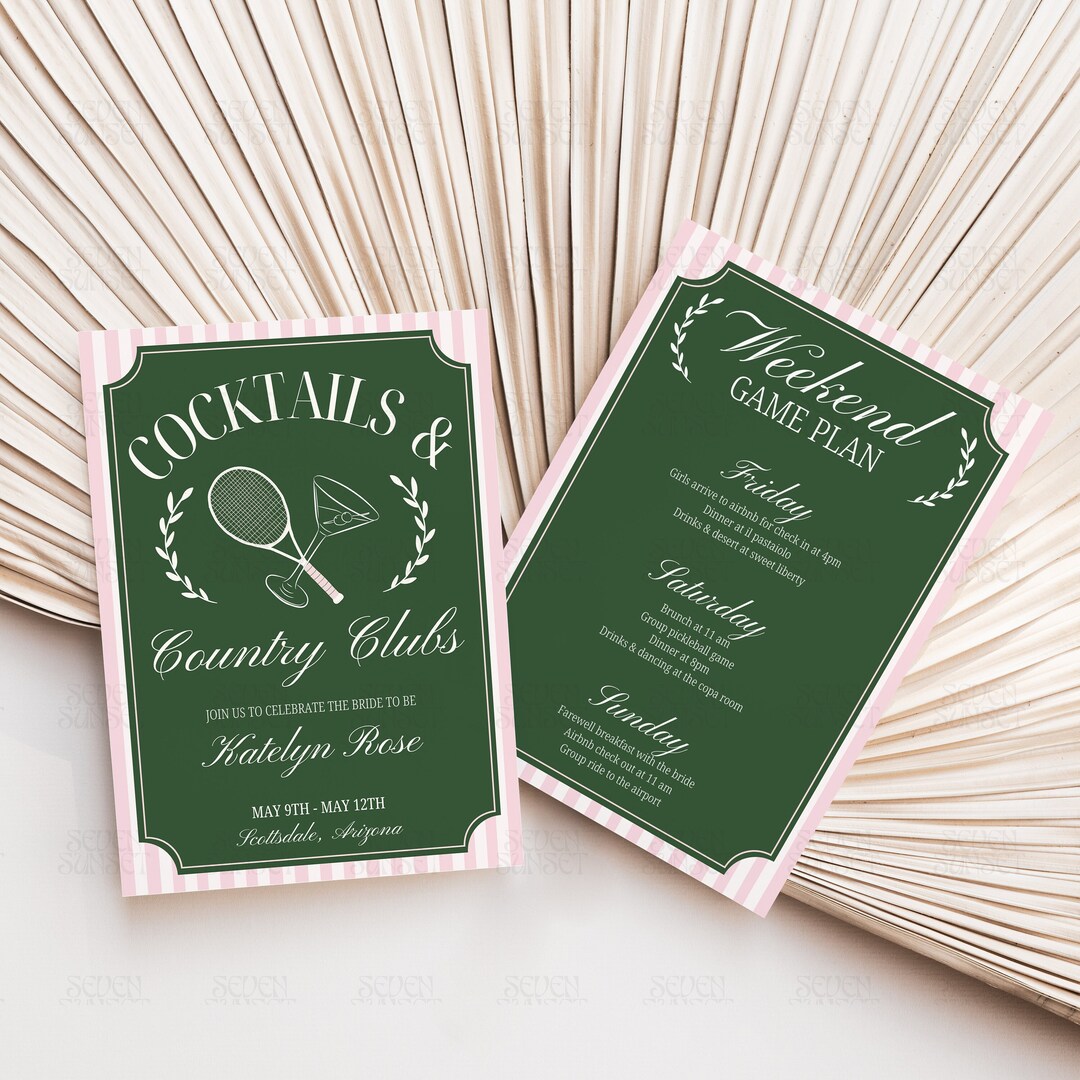 Cocktails and Country Clubs Bachelorette Invite Tennis Club ...