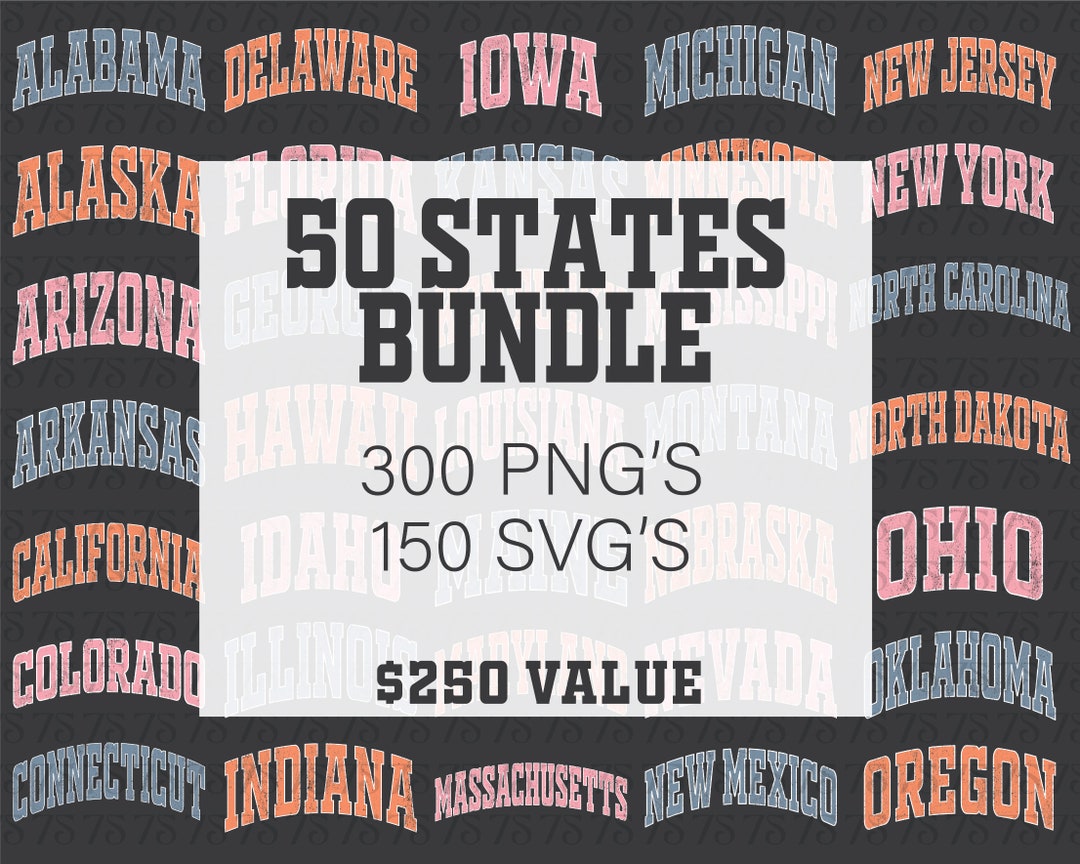 50 States PNG Bundle | Trendy Coconut Girl SVG | Athletic Varsity Font ...