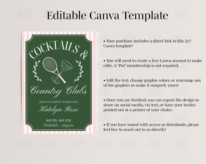 Cocktails and Country Clubs Bachelorette Invite Tennis Club ...