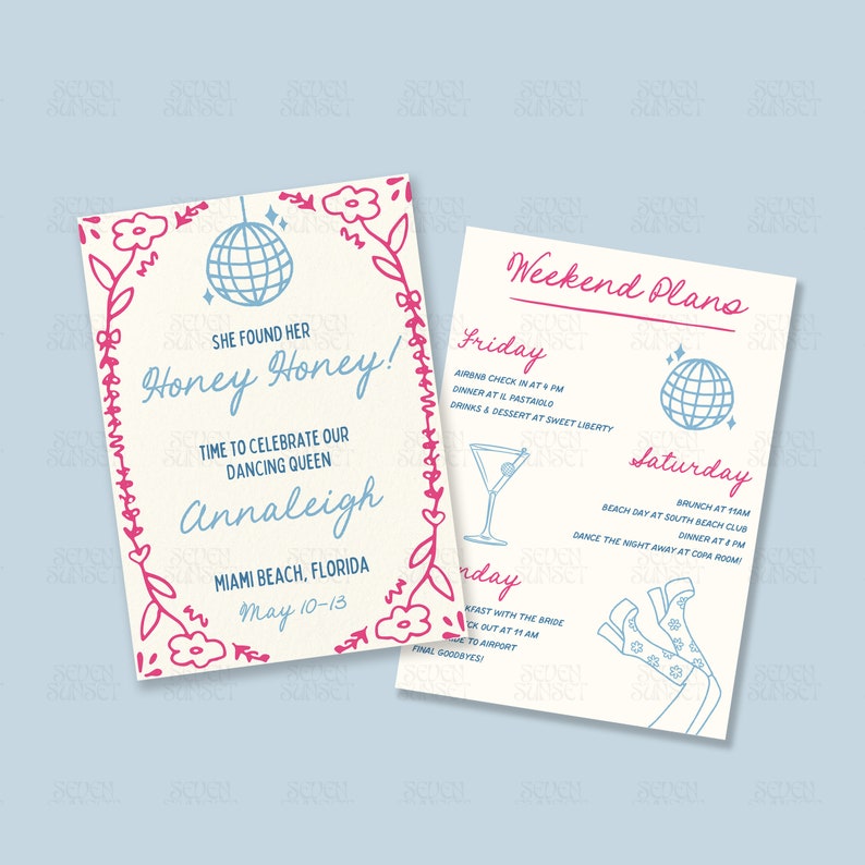Mamma Mia Bachelorette Invitation Last Disco Invite Hand Drawn ...