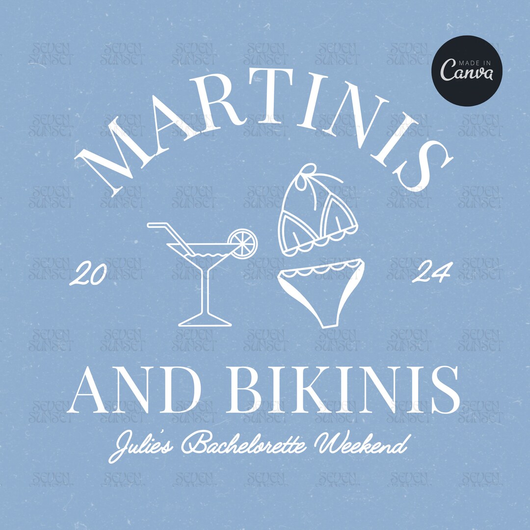 Martinis and Bikinis Bachelorette Logo Template, Editable Template ...