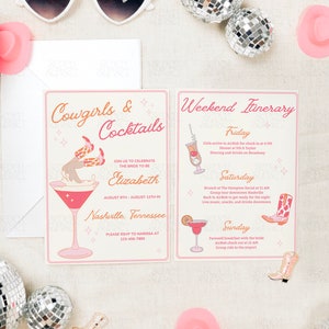 Cowgirls and Cocktails Bachelorette Invitation Cowgirl Bach Itinerary ...