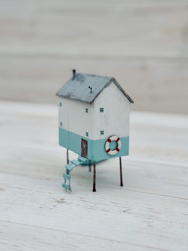 Handcrafted Miniature Beach House With Rowboat - Nautical Decor Set - Etsy