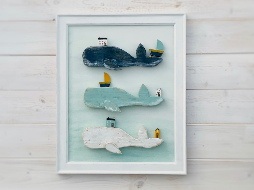 Three Whales. Wood Frame. Driftwood Scene. - Etsy