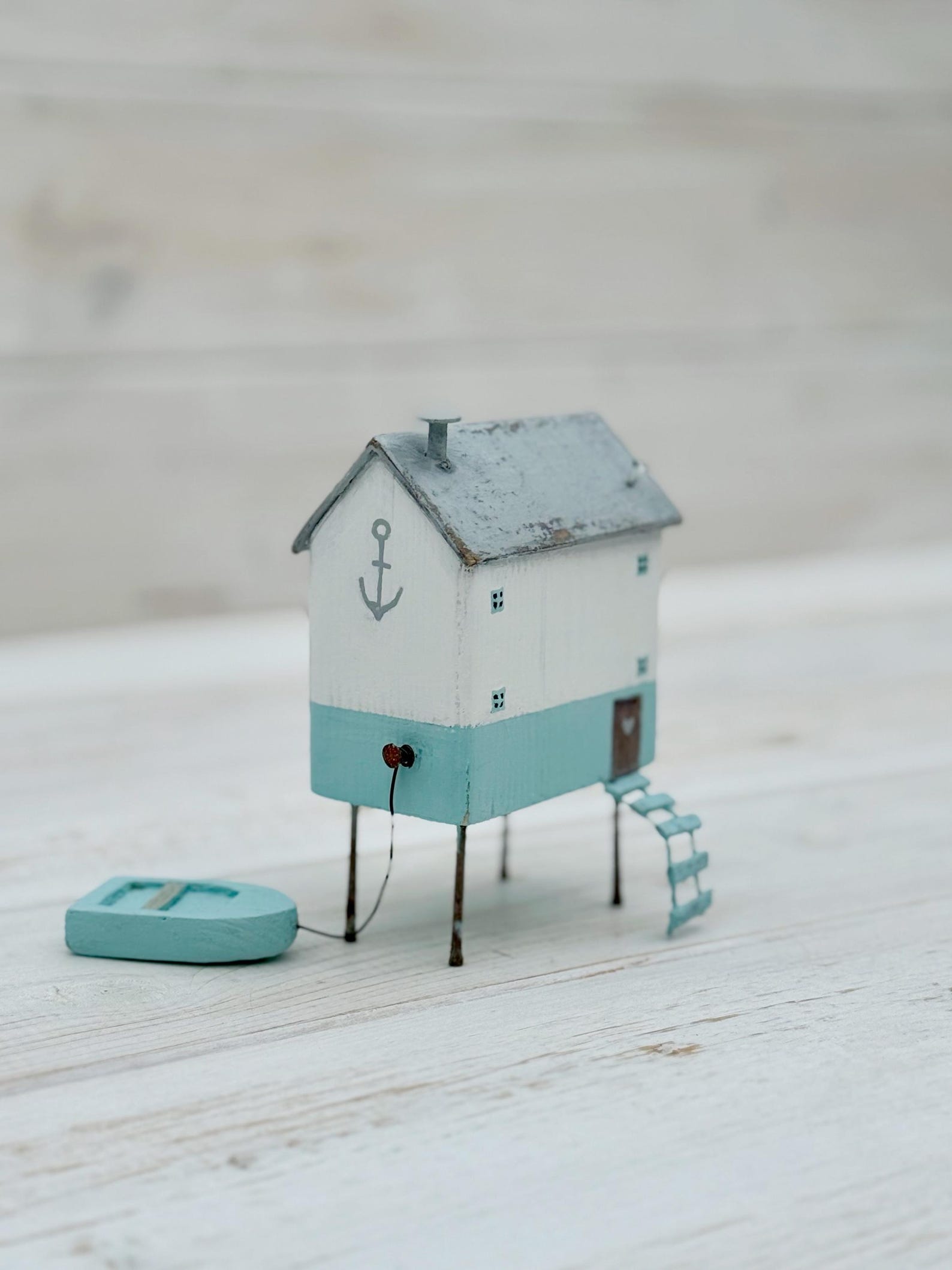 Handcrafted Miniature Beach House With Rowboat - Nautical Decor Set - Etsy