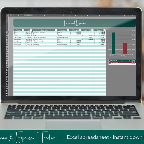 Income & Expenses Tracker, Excel Spreadsheet, Personal Finance and ...
