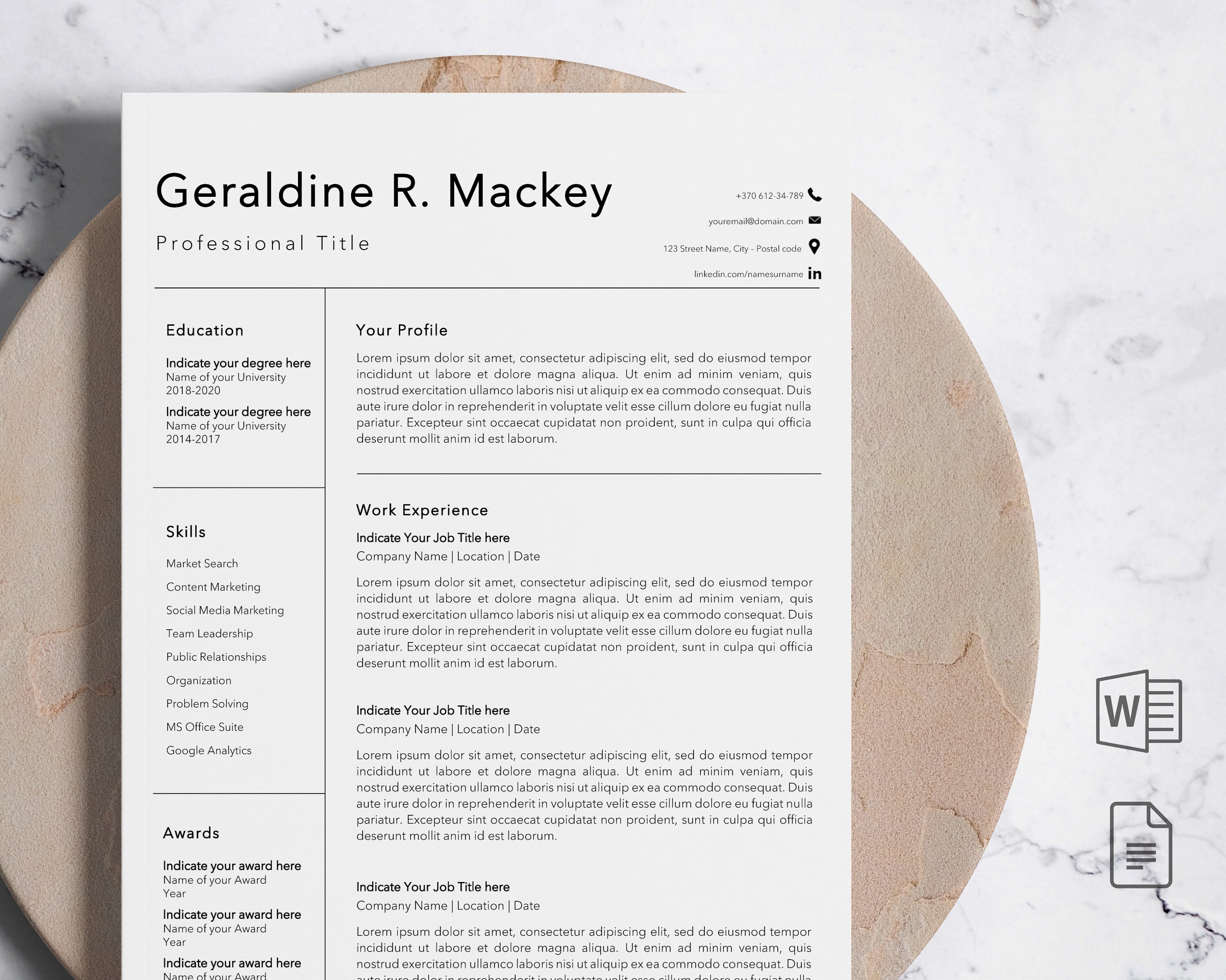Professional Resume Template for Word & Google Docs, Modern CV Template ...