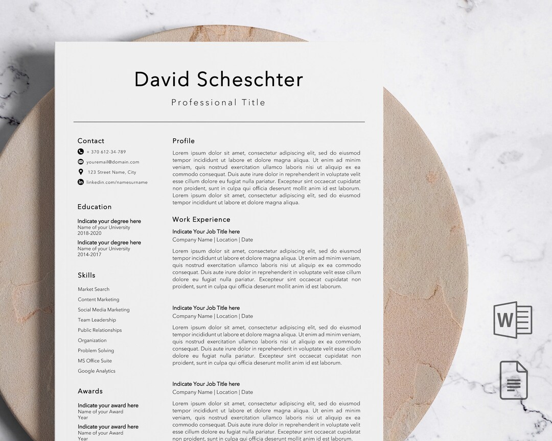 Minimal Resume Template, Clean and Modern CV for Word & Pages, Simple ...
