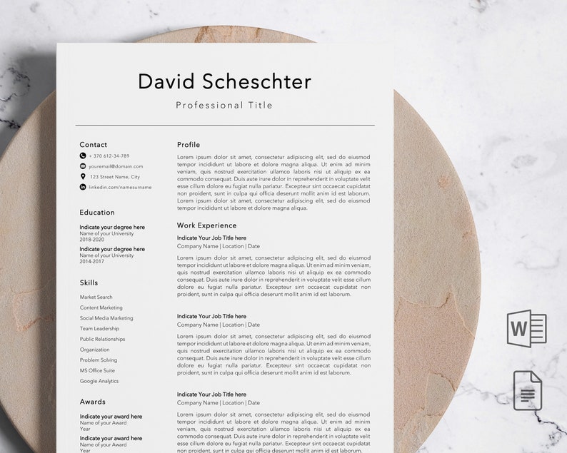 Minimal Resume Template Clean and Modern CV for Word & Pages - Etsy