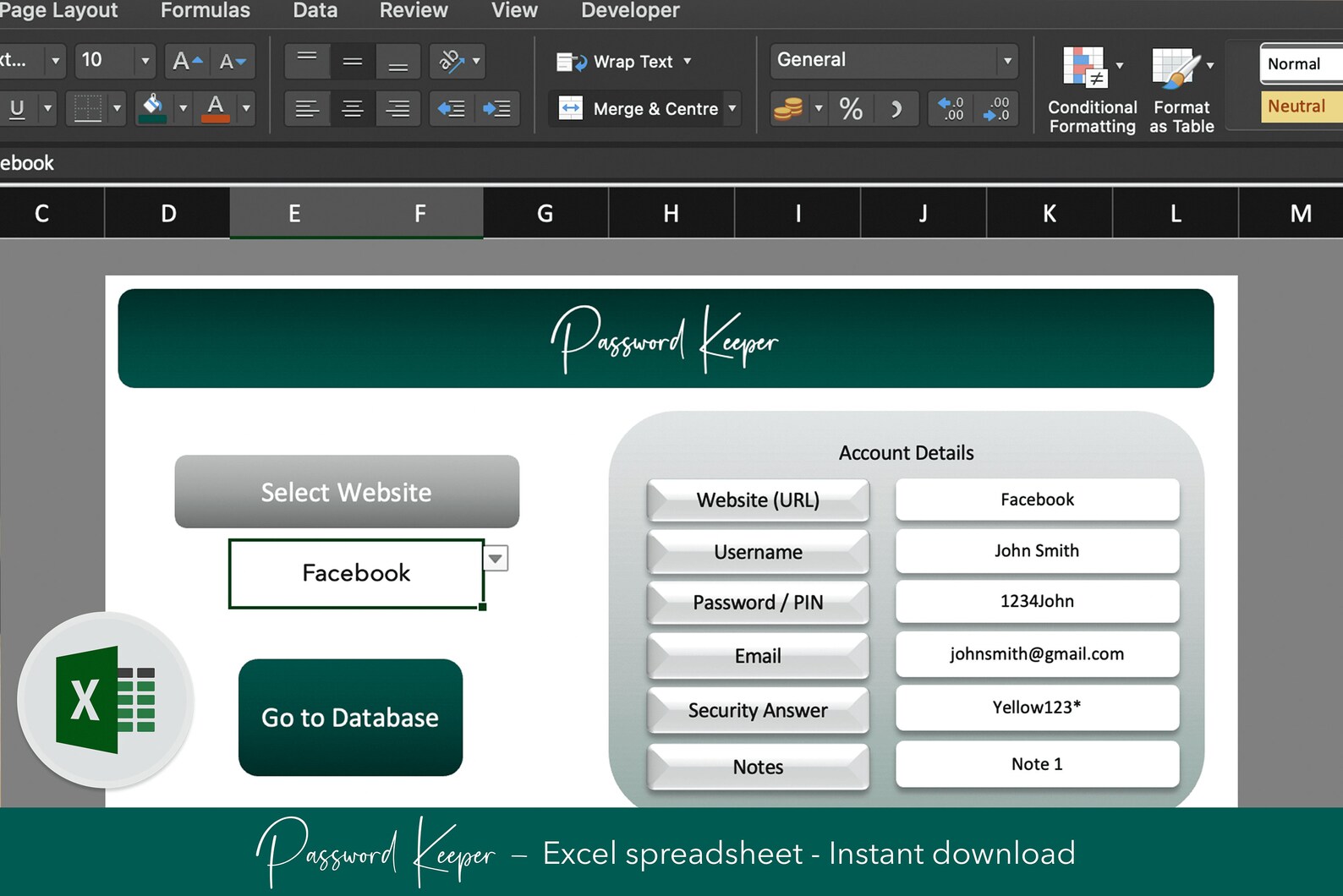 Password Keeper for Excel and Google Sheet, Password Tracker Sheet ...