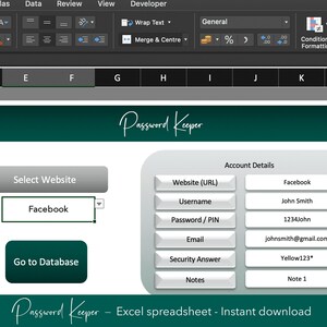 Password Keeper for Excel and Google Sheet, Password Tracker Sheet ...
