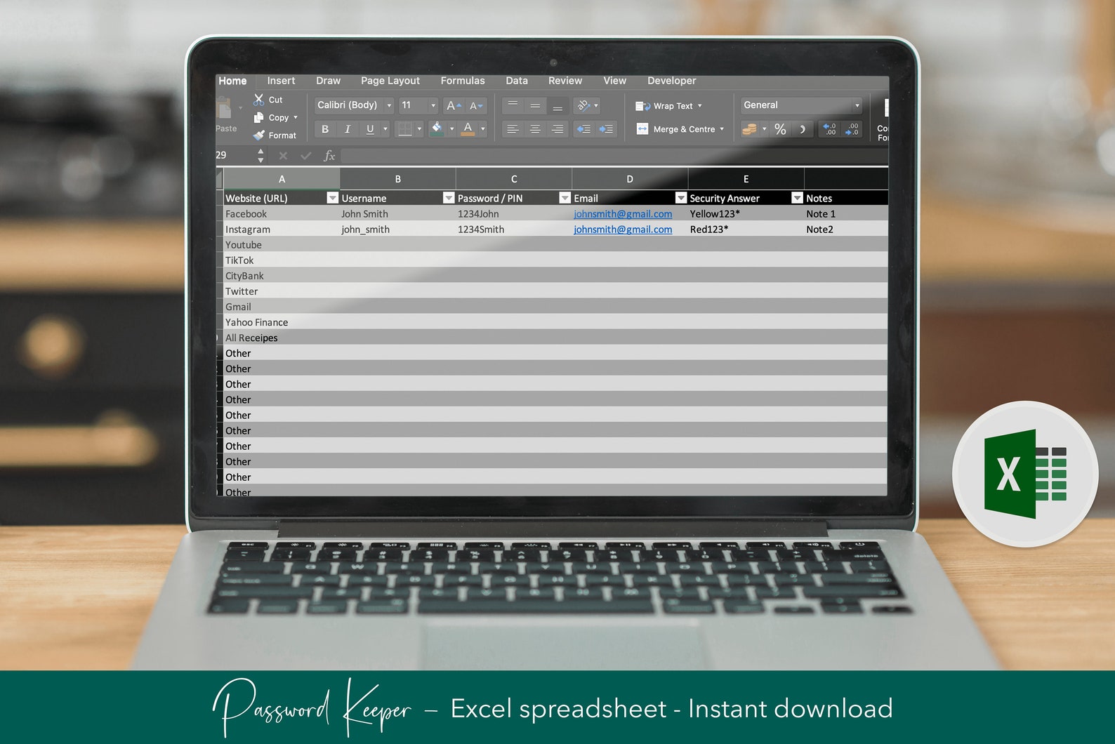 Password Keeper for Excel and Google Sheet, Password Tracker Sheet ...