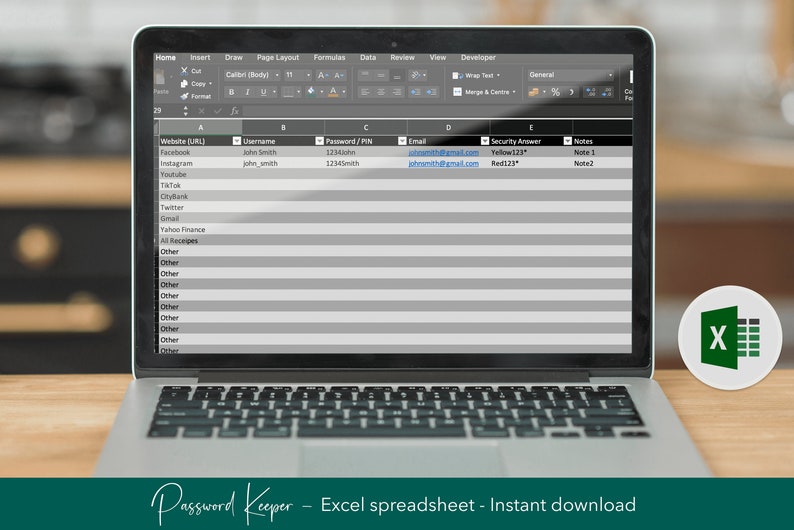 Password Keeper for Excel and Google Sheet, Password Tracker Sheet ...