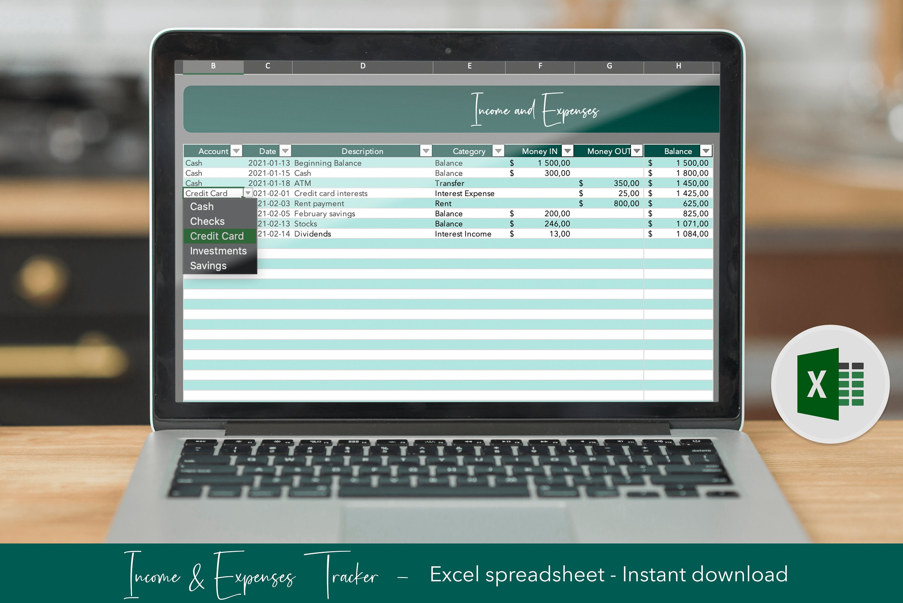 Income & Expenses Tracker, Excel Spreadsheet, Personal Finance and ...