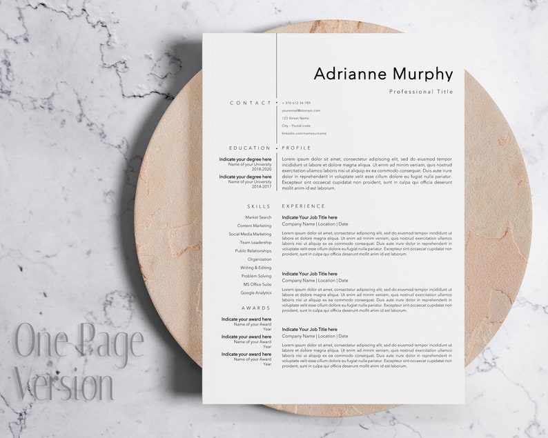 Clean and Modern Resume Template for Word & Page, Minimalist Layout, CV ...