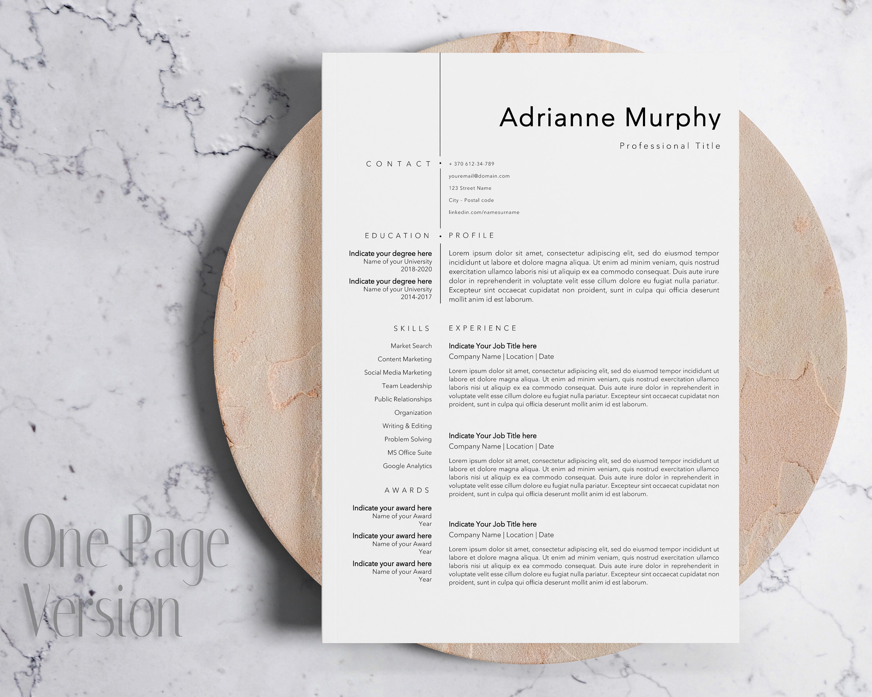 Clean and Modern Resume Template for Word & Page, Minimalist Layout, CV ...