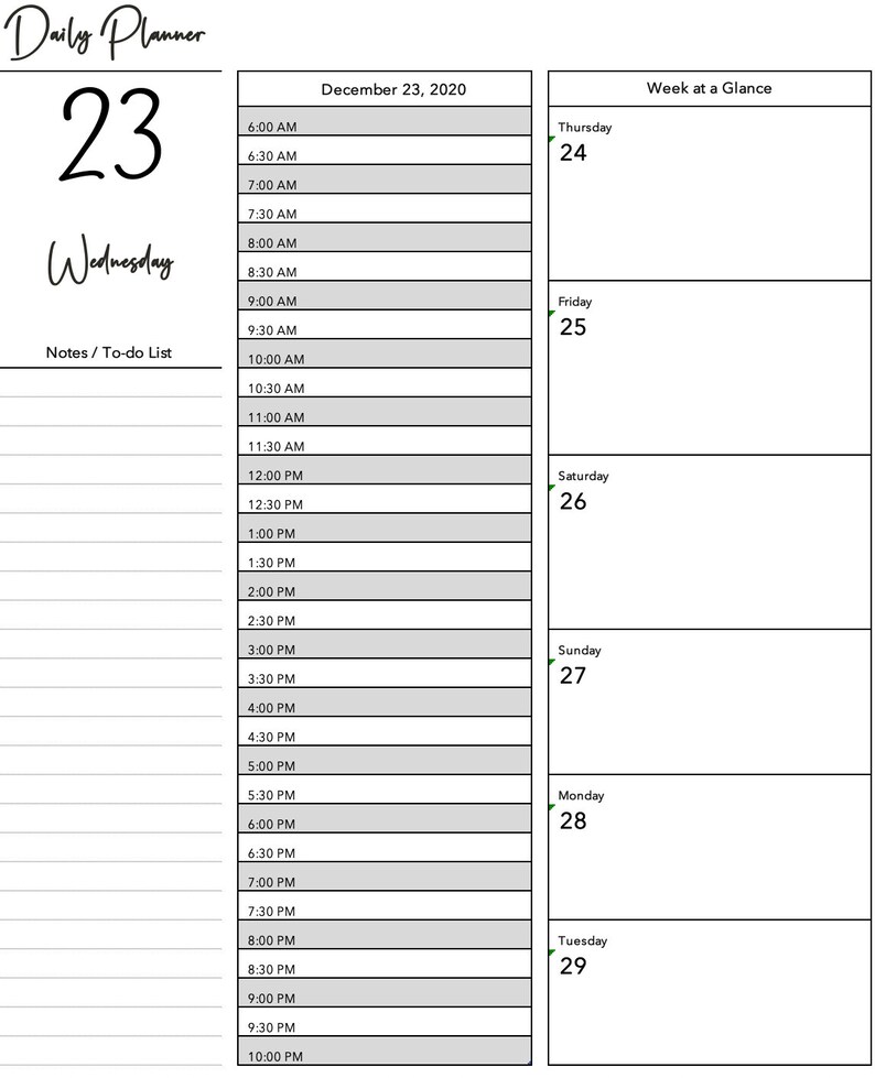 Daily Planner Template, Daily Planner Excel Template With Automated ...