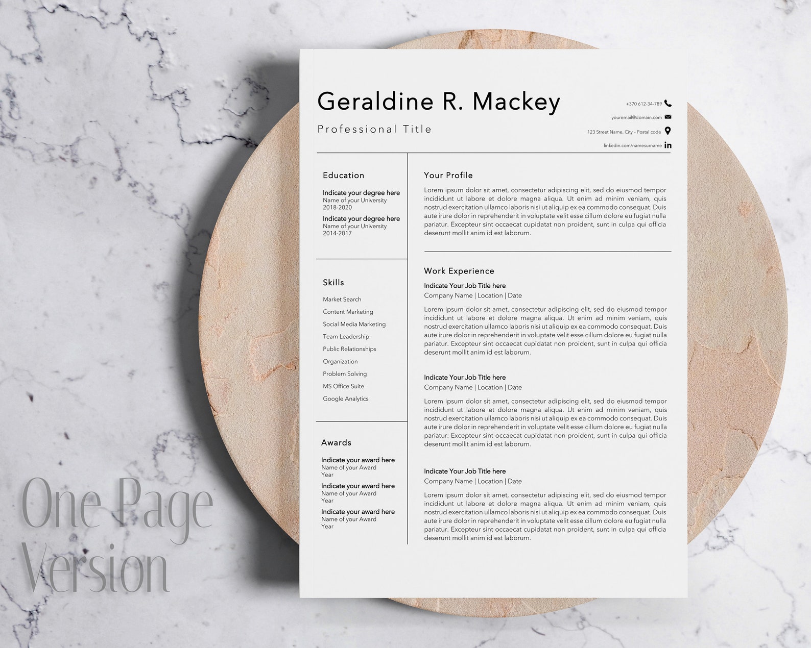 Professional Resume Template for Word & Google Docs, Modern CV Template ...