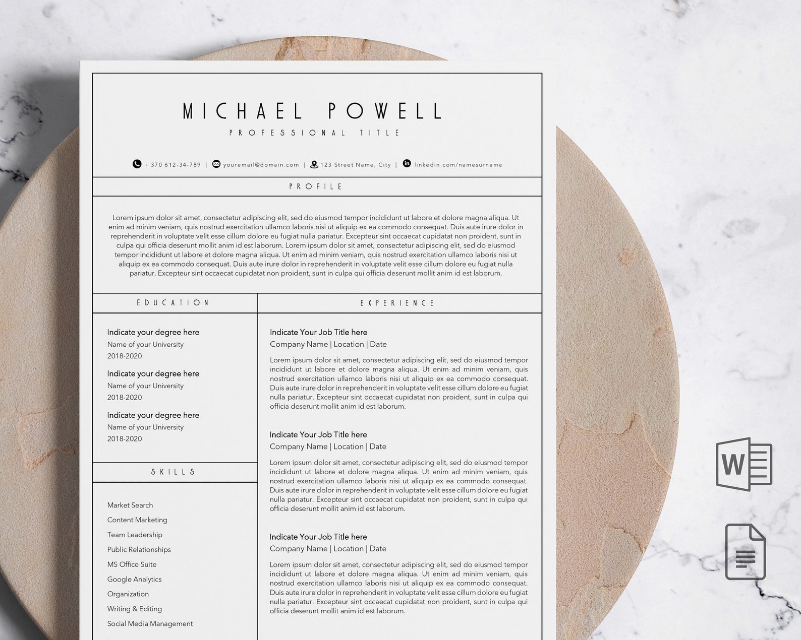Creative and Modern Resume Template Cover Letter for Word & - Etsy