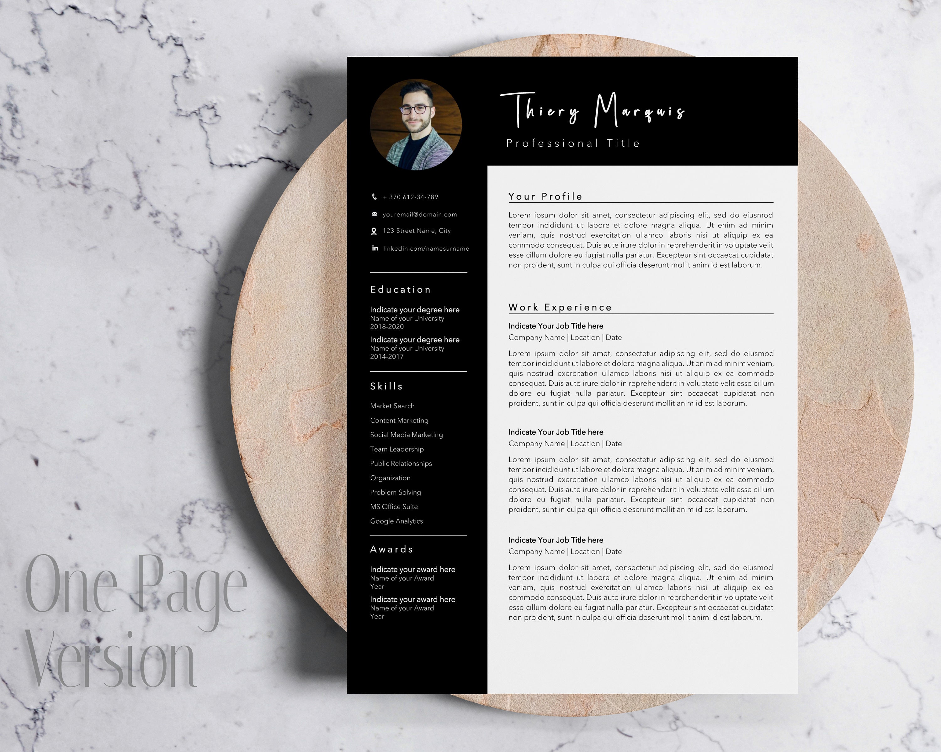 One Page Resume Template With Photo 6 Colors Executive - Etsy