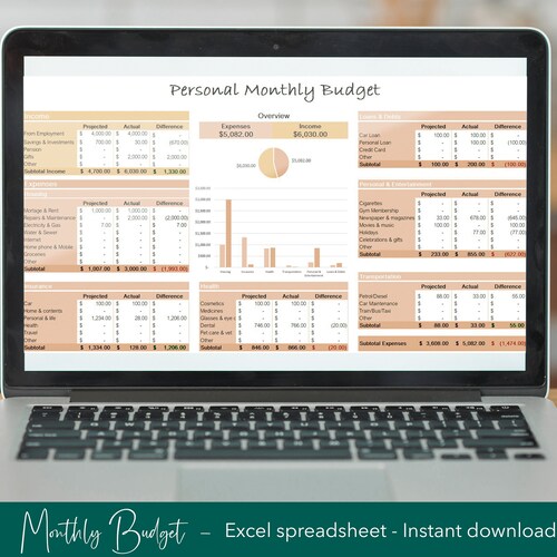 Expense Tracker Excel Spreadsheet Template Monthly - Etsy